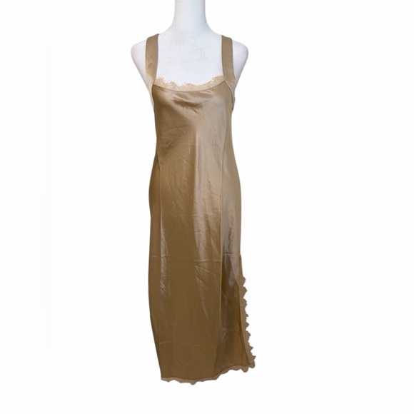 Ginia | Intimates & Sleepwear | Ginia Beige Satin Slip With Lace Detail ...
